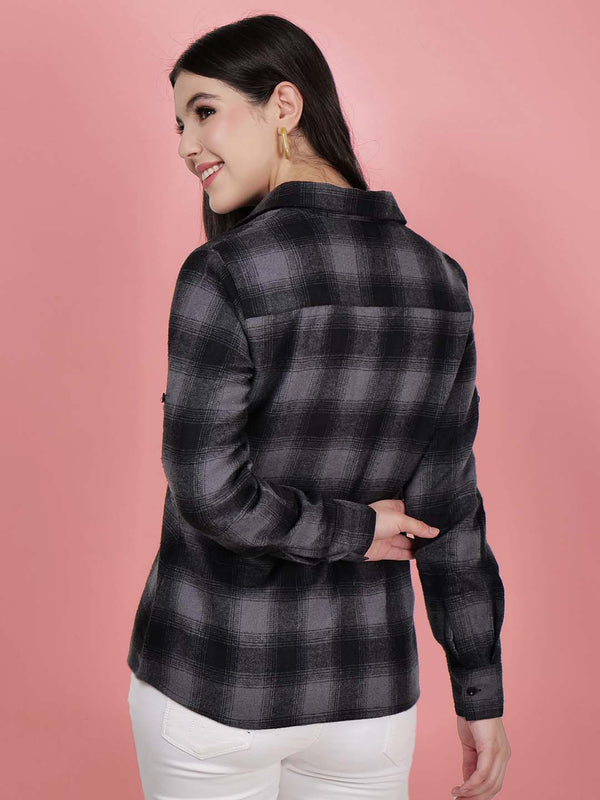 Women’s Black Check Cotton Shirt – Classic & Stylish Casual Wear ...